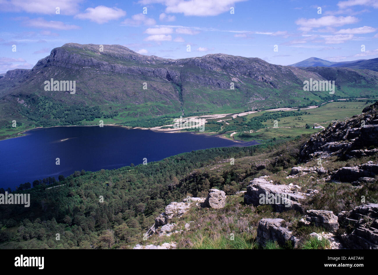 Loch maree and kinlochewe river from mountain trail hi-res stock ...