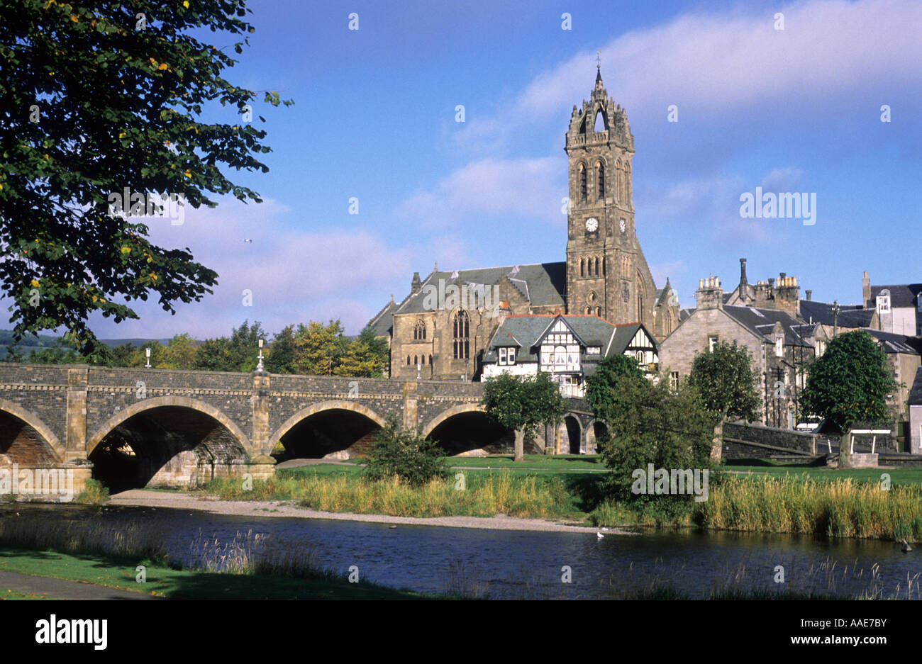 Peebles, town, church, bridge, River Tweed, Borders Region, south ...