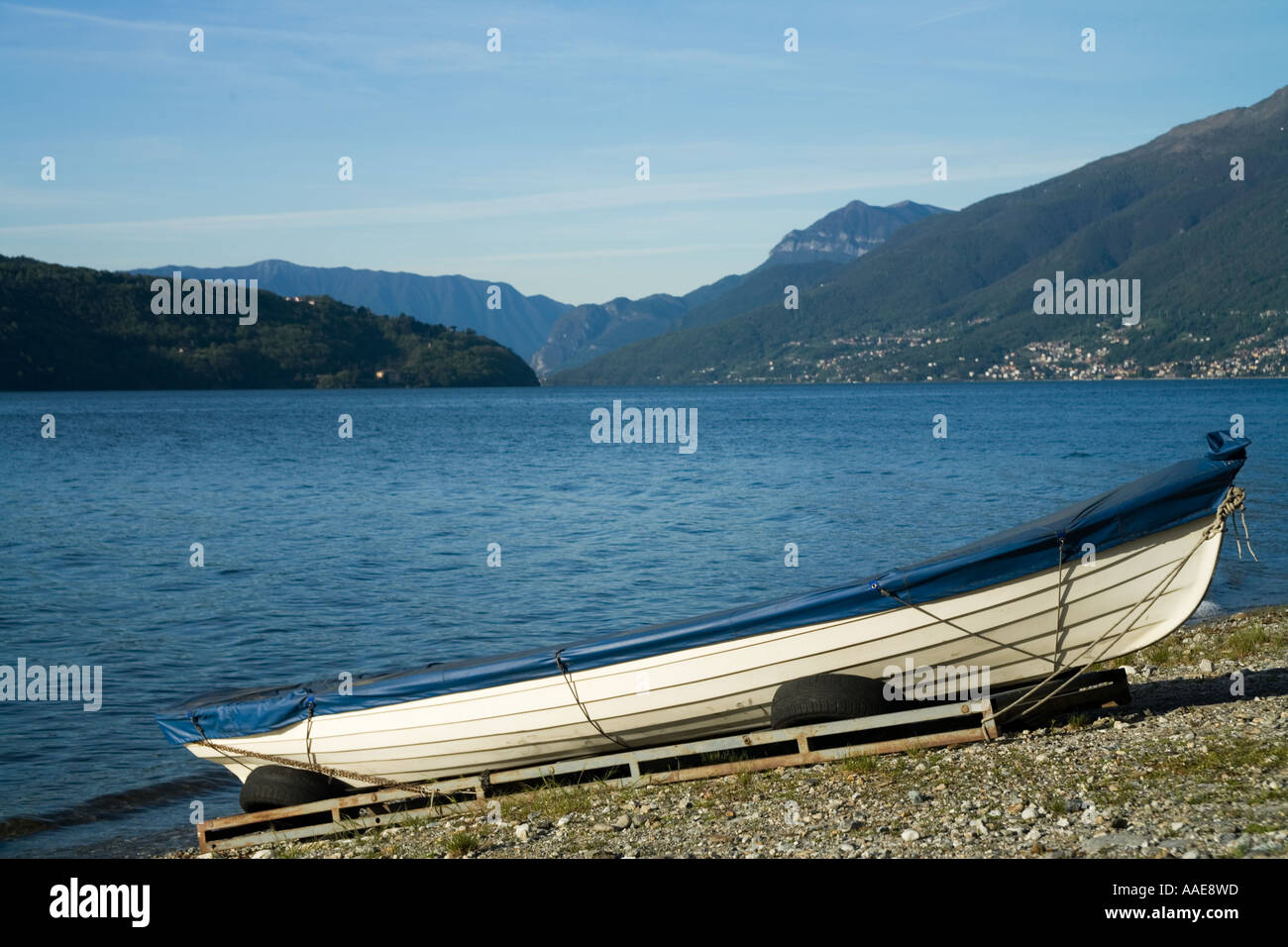 Domaso bay and rowing boat, lake Como, Italy Stock Photo - Alamy