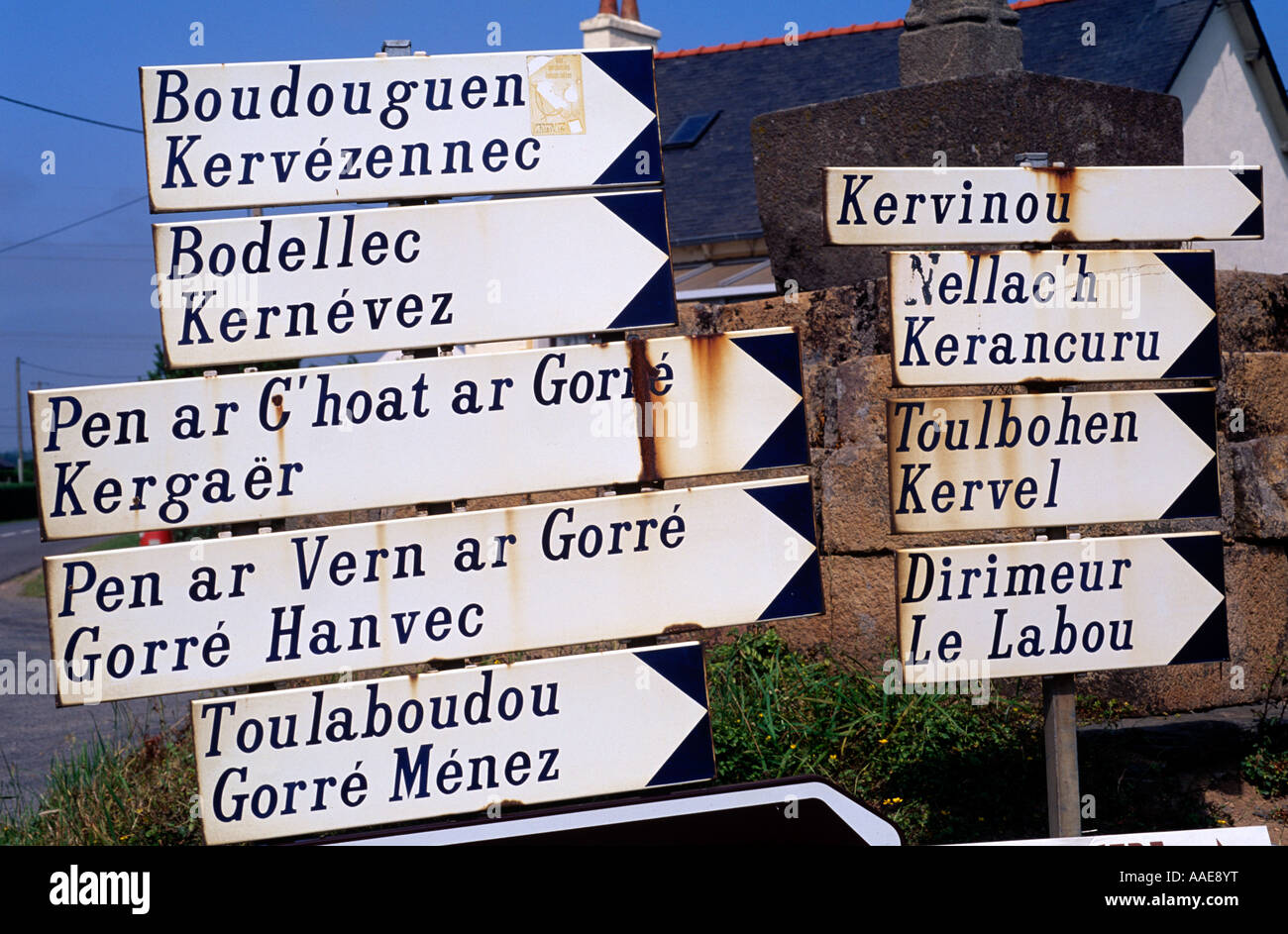 France Brittany Finistere Road signs in Sizun Celtic language similar ...