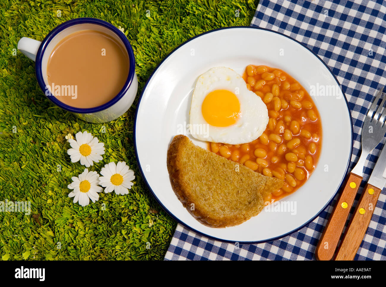 Egg, beans, and fried bread English breakfast Stock Photo - Alamy