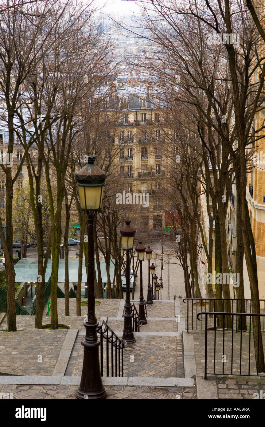 Steps on Montmartre hill leading to the Basilica of the Sacré Coeur ...