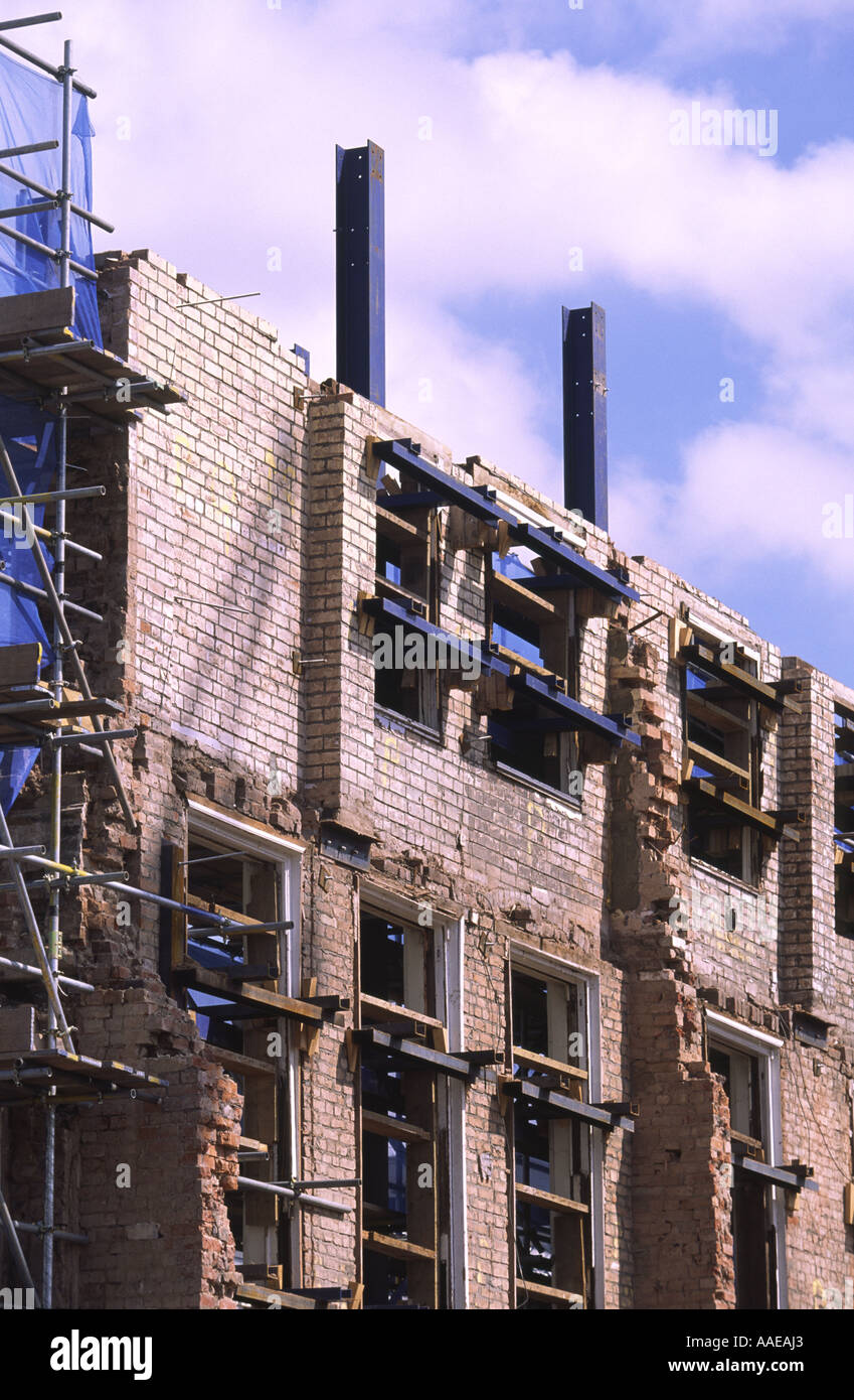 Shored up preserved brick facade of former Woodwards department store ...
