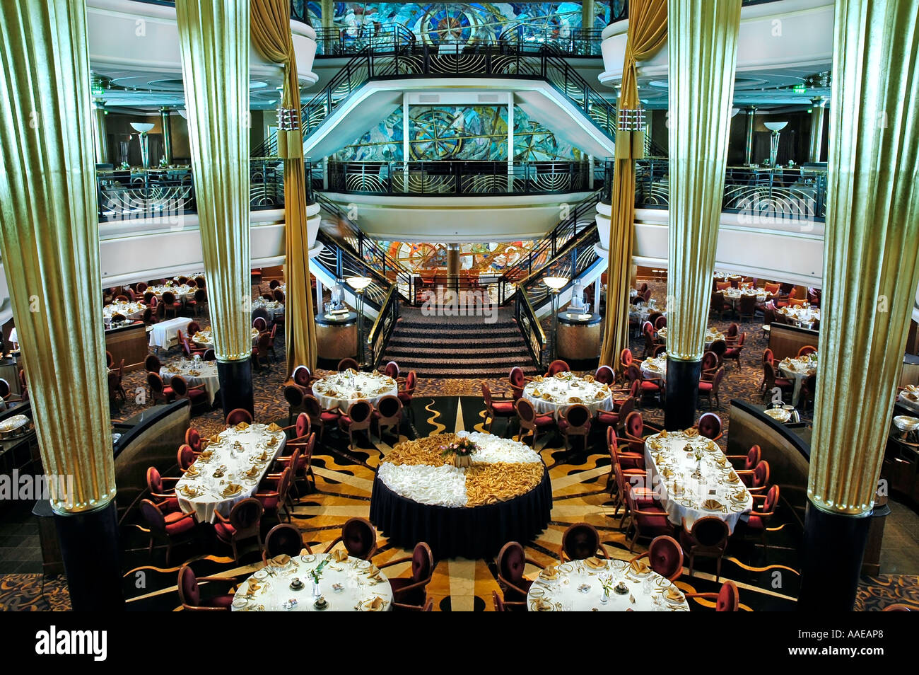 huge luxury restaurant on board modern cruise ship Explorer of the Seas ...