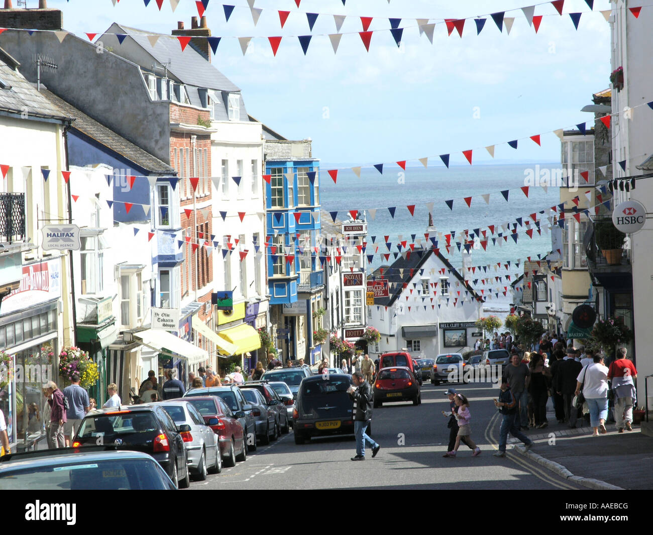 lyme regis high summer bunting dorset england uk gb Stock Photo - Alamy
