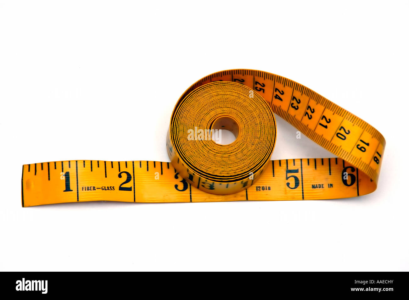 Landscape shot of a Measuring tape against a white background Stock ...