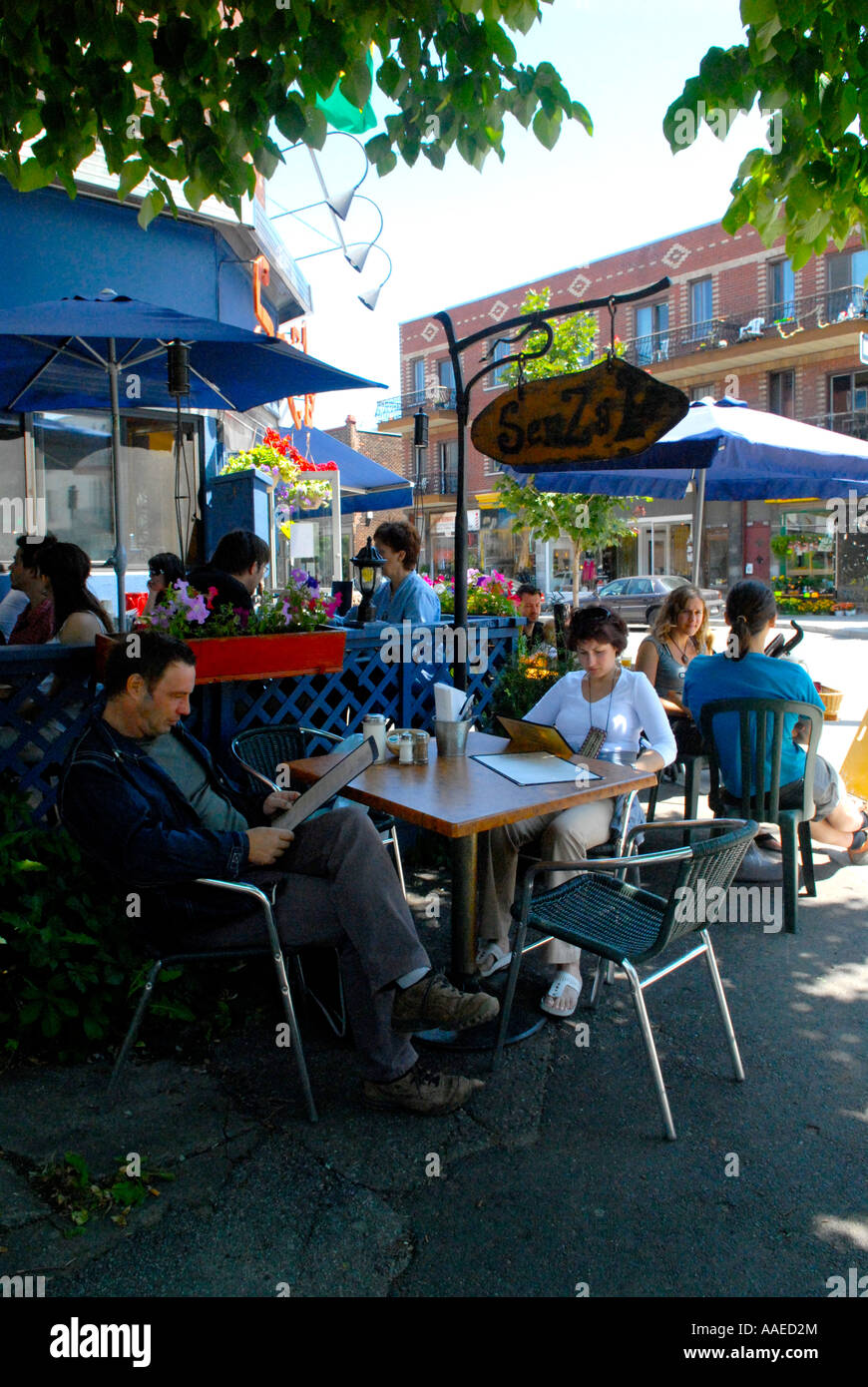 Montreal people on a terrace Mile end area Stock Photo - Alamy