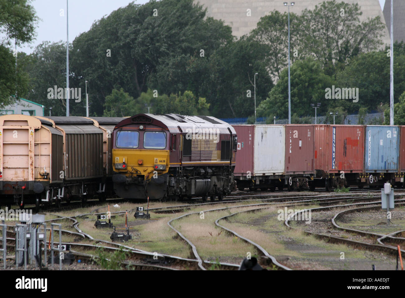 EWS Class 66 Diesel Freight Locomotive in the yard at Didcot station ...