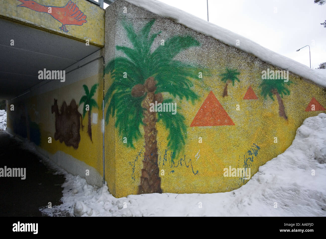 palm tree graffiti on underground passage wall Stock Photo - Alamy