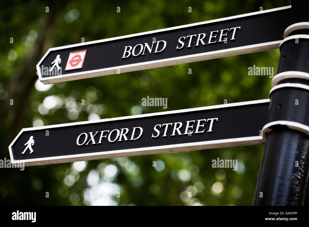 Oxford Street and Bond Street road sign signpost Stock Photo - Alamy