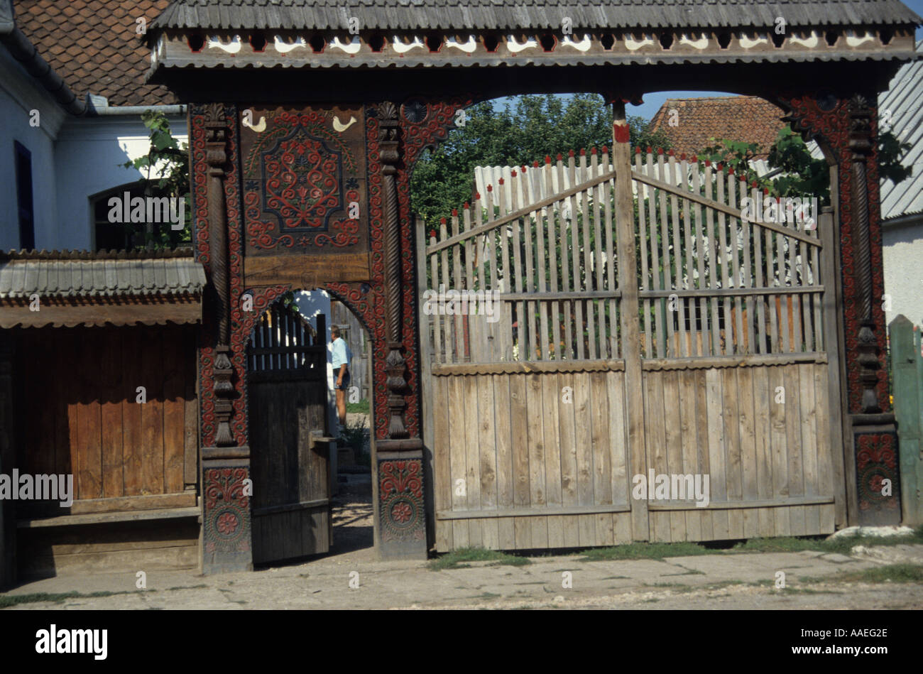 Traditional Gate of woodcarvers house in Transylvania Romania Stock ...