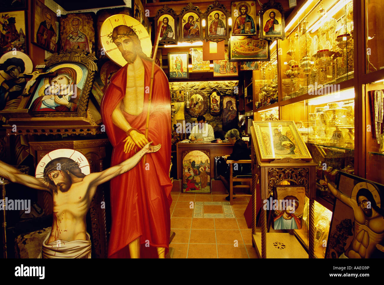 Greek Orthodox Devotional Icons Shop Plaka Athens Greece Stock Photo ...
