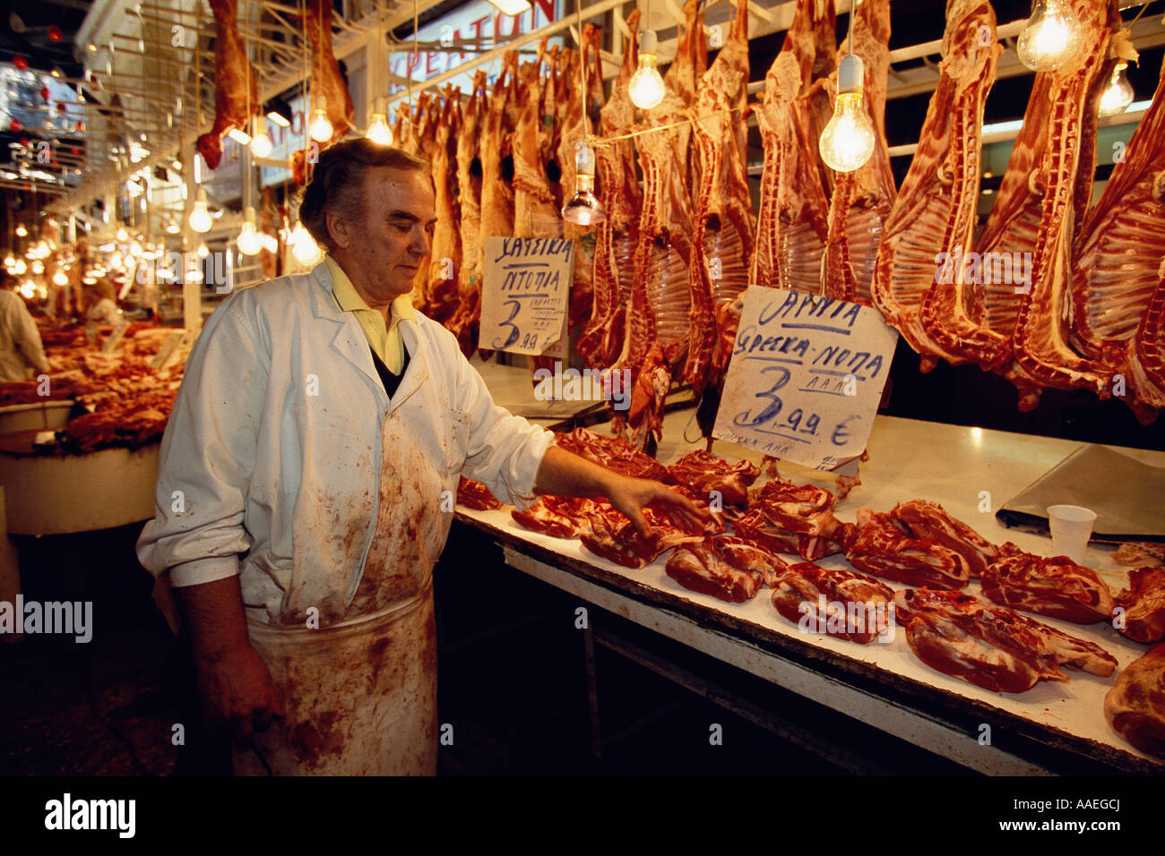 Meat section Central Market Athens Greece Stock Photo - Alamy