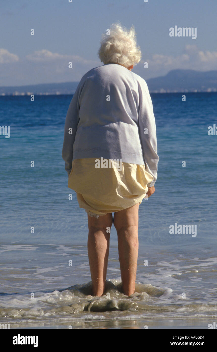 Dowagers Hump also called Hyperkyphosis. Senior woman. Spain Winter ...