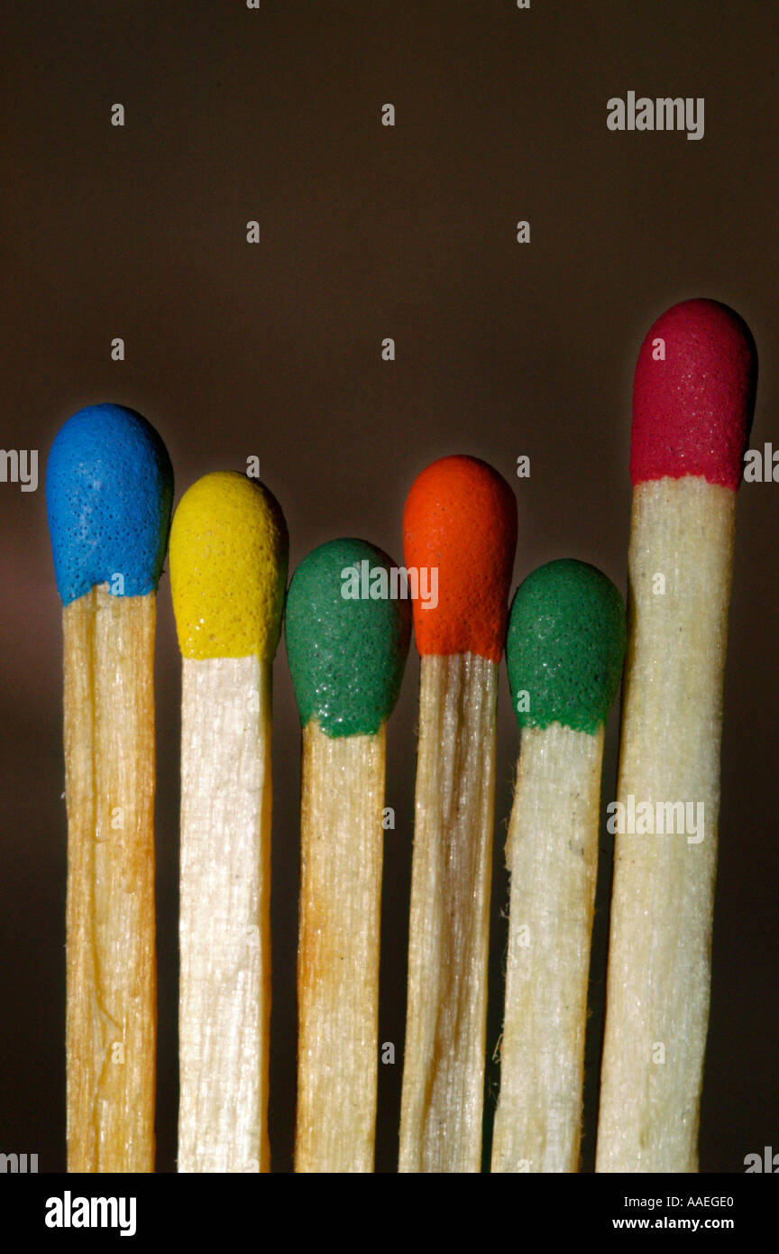 Line of standing matches with colourful heads Stock Photo - Alamy