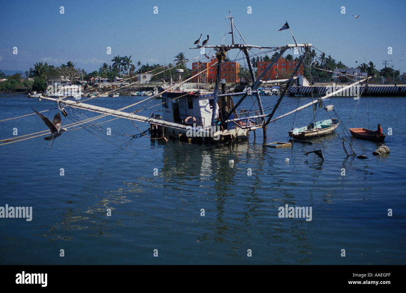 Sunken fishing trawler in San Blas Harbor Nayarit Mexico Stock Photo ...