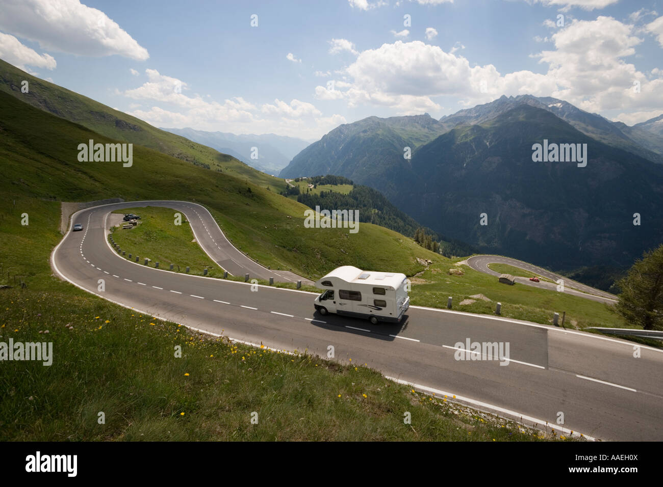 Camper driving on the Grossglockner Hochalpenstrasse Grossglockner Road ...