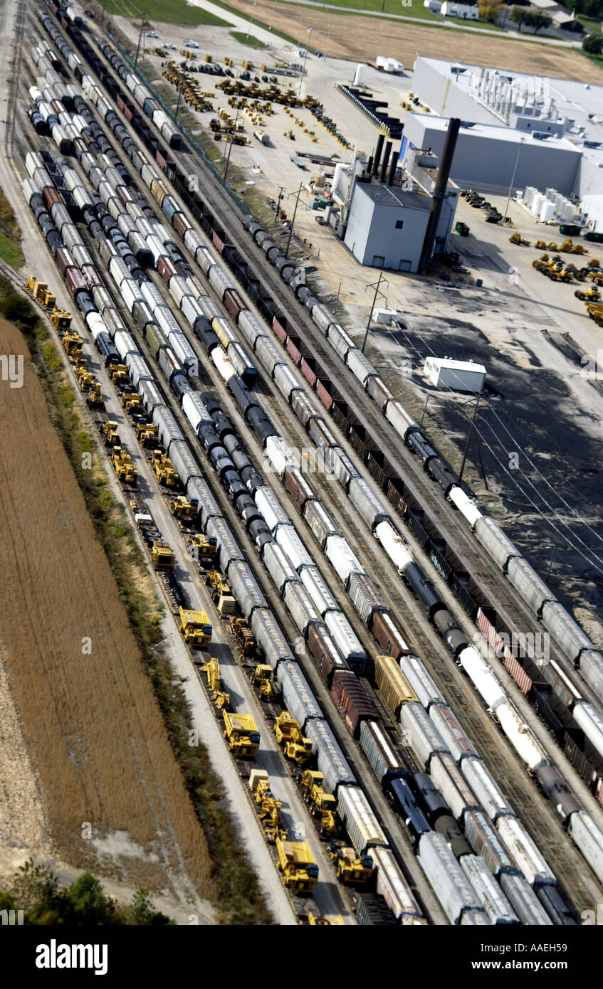 Aerial view of multiple train tracks at factory Stock Photo - Alamy