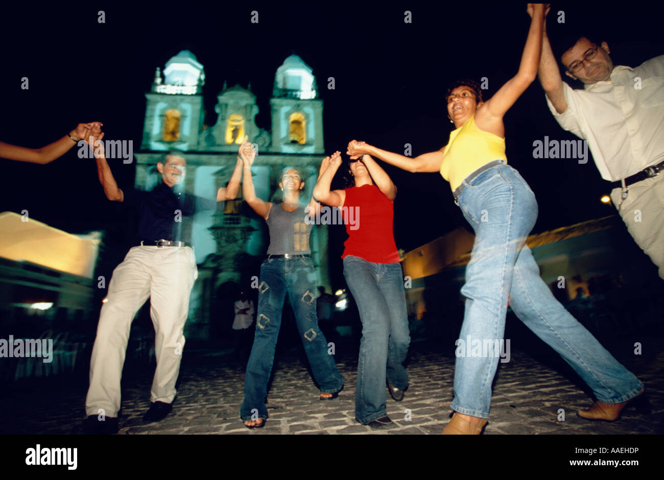 People dancing on Sao Pedro Square in front of Sao Pedro Church Recife ...