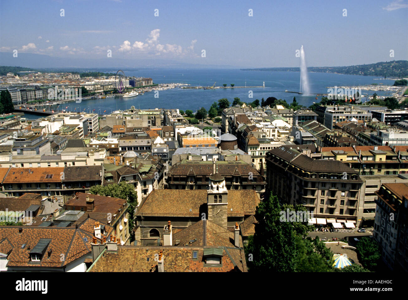 Old Town Geneva Jet d'eau Switzerland Stock Photo - Alamy
