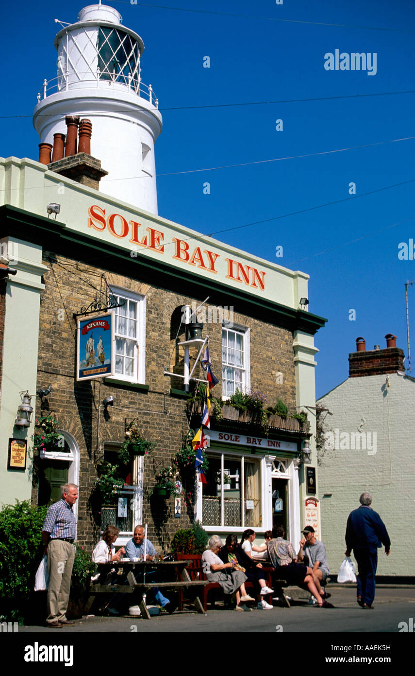 The Sole bay Inn Pub with Lighthouse in the back Southwold Suffolk ...