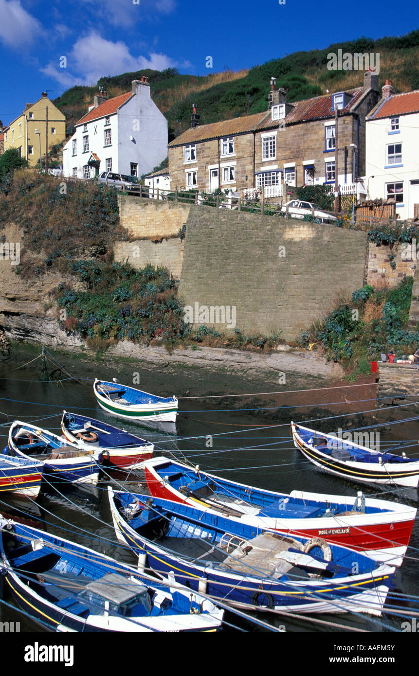 Cobles in the river at low water Staithes Norht Yorkshire England ...