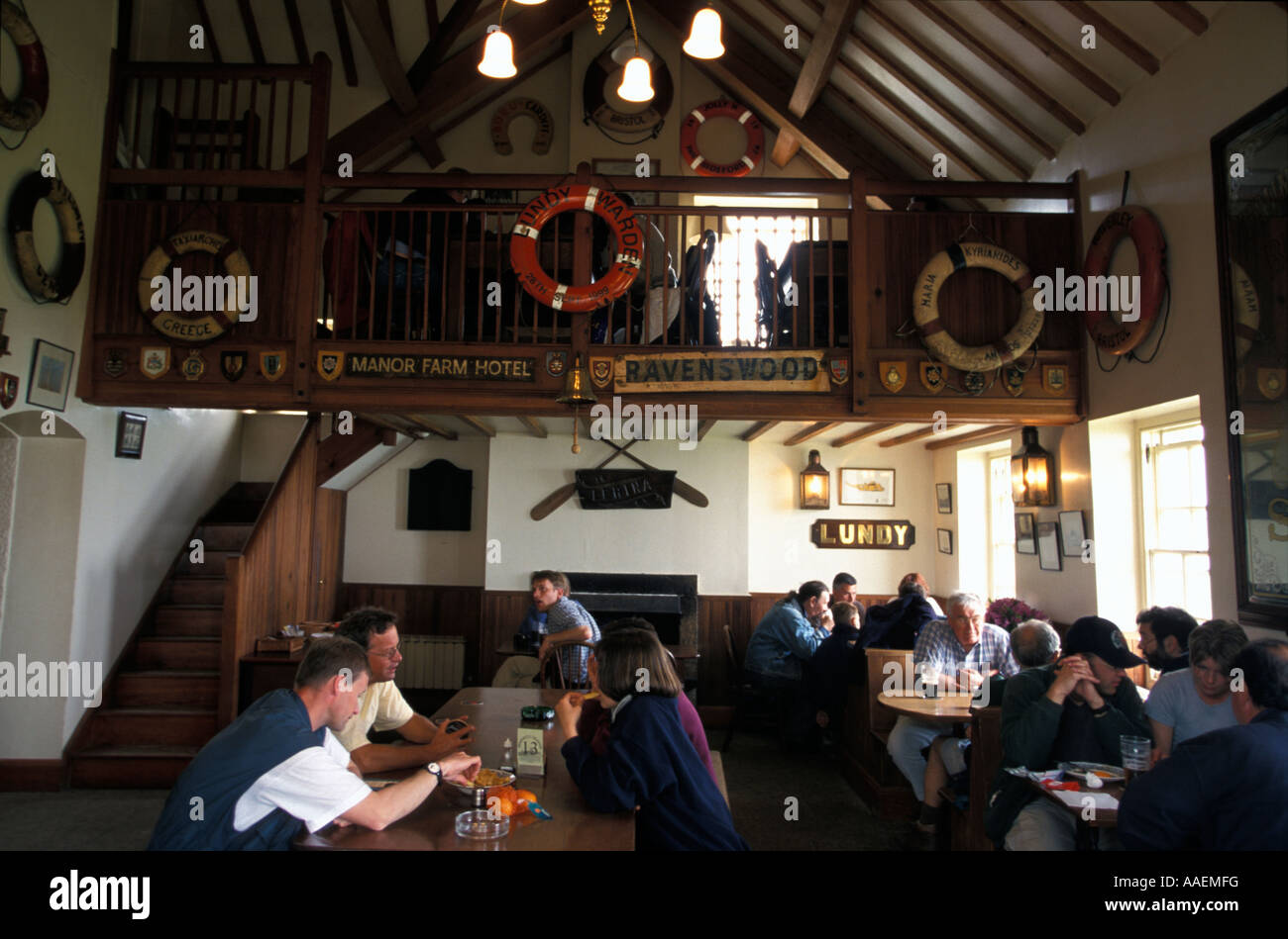 People sitting in Marisco Tavern Lundy Island North Devon Devon England ...