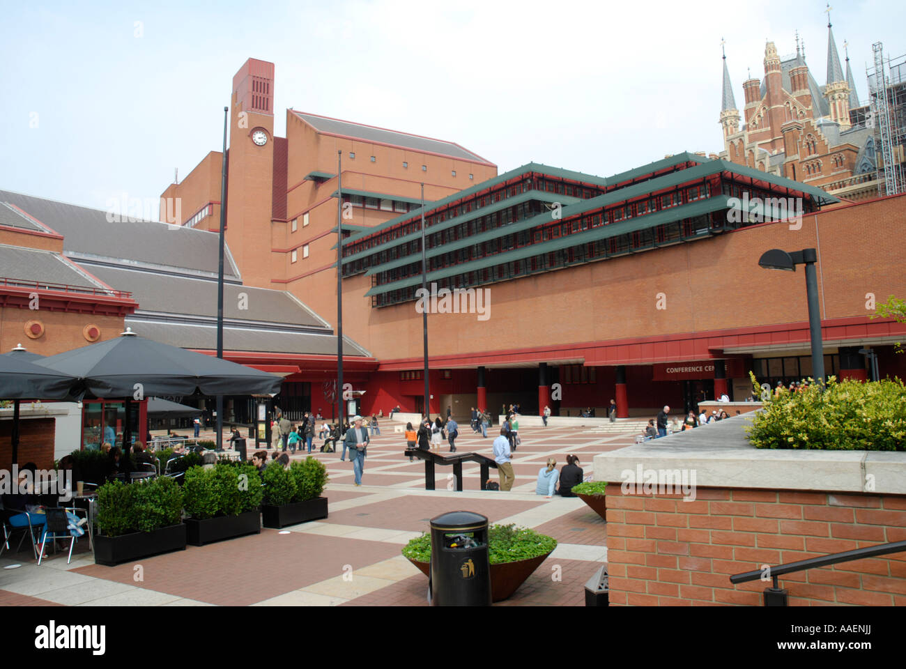 View of British Library and courtyard Euston Road London England Stock ...