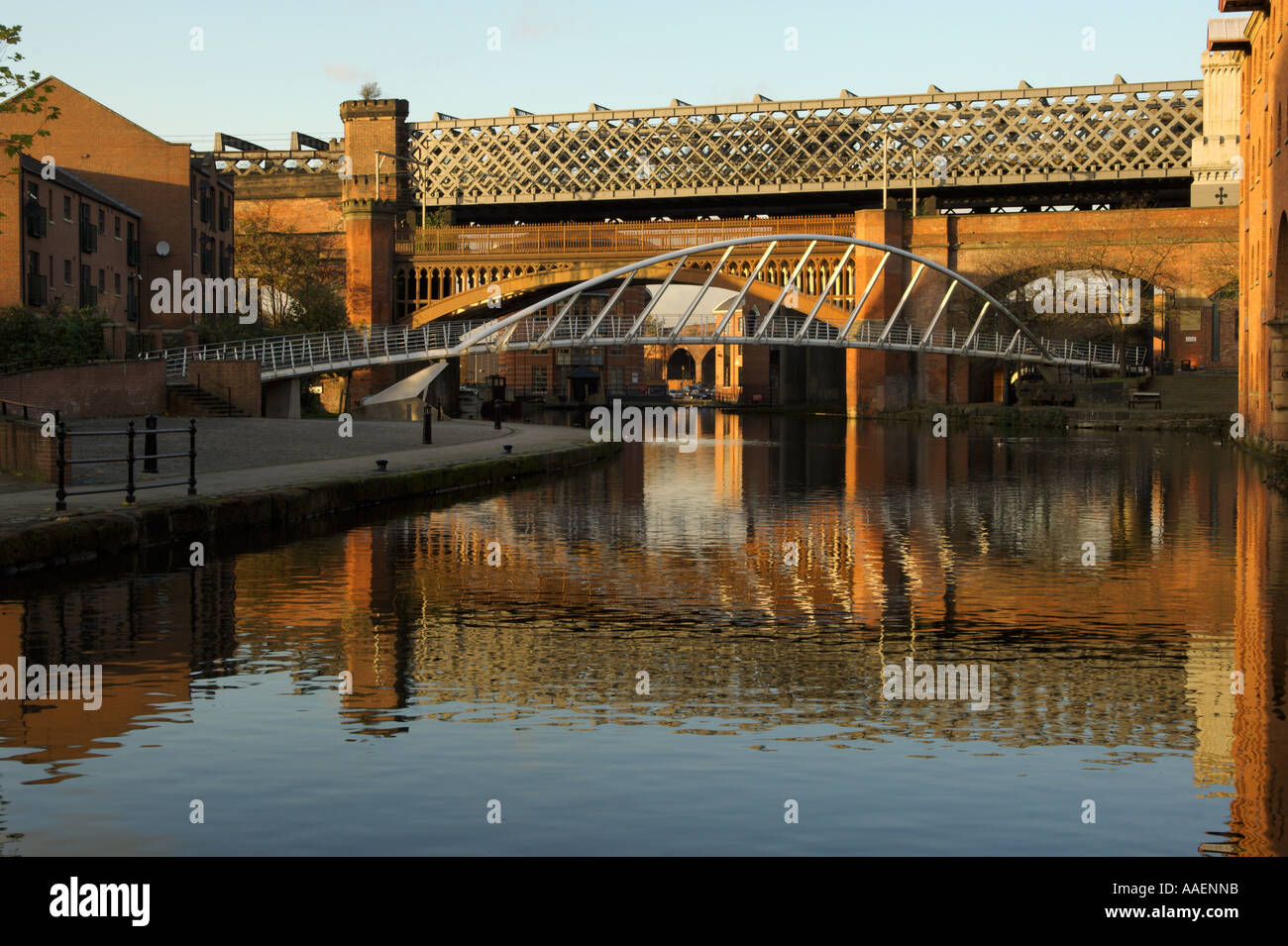 Bridges old and new in the regeneration area of Castlefield Manchester ...