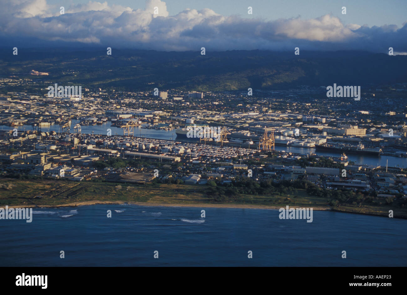 Aerial of Honolulu Harbor Honolulu Oahu Hawaii Stock Photo - Alamy
