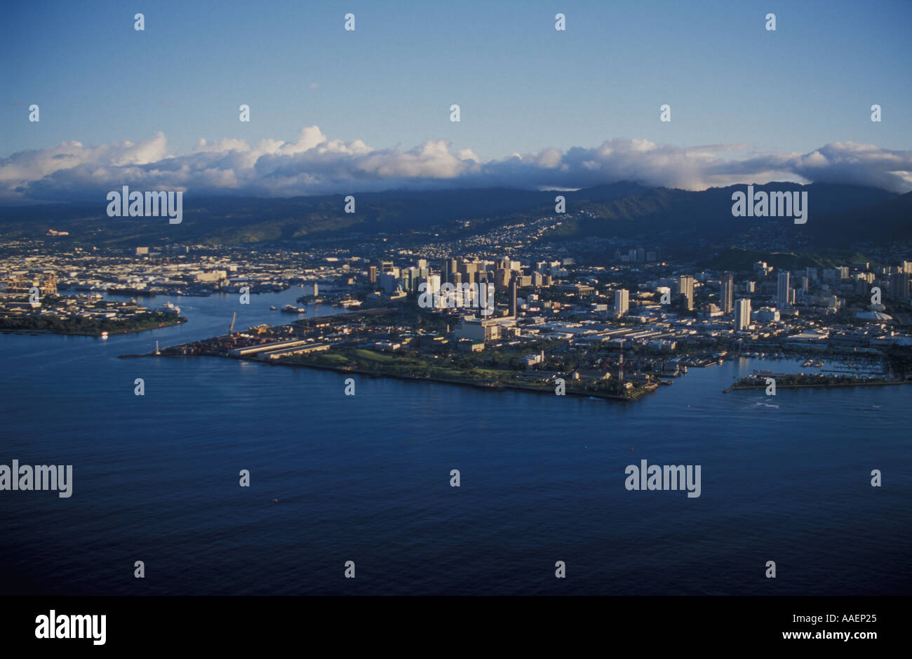 Aerial of Downtown Honolulu Honolulu Harbor Honolulu Oahu Hawaii Stock ...