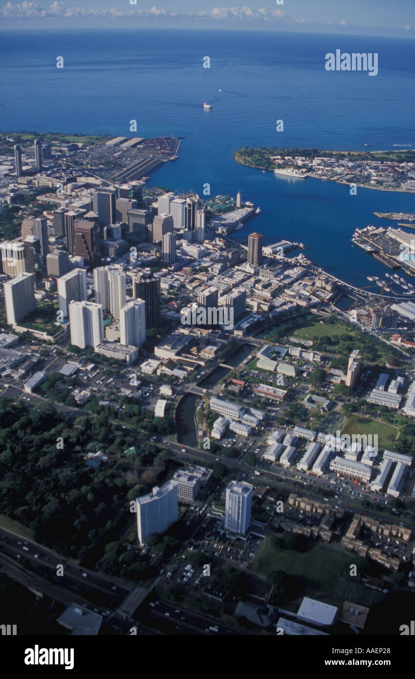 Aerial of Downtown Honolulu Honolulu Harbor Honolulu Oahu Hawaii Stock ...