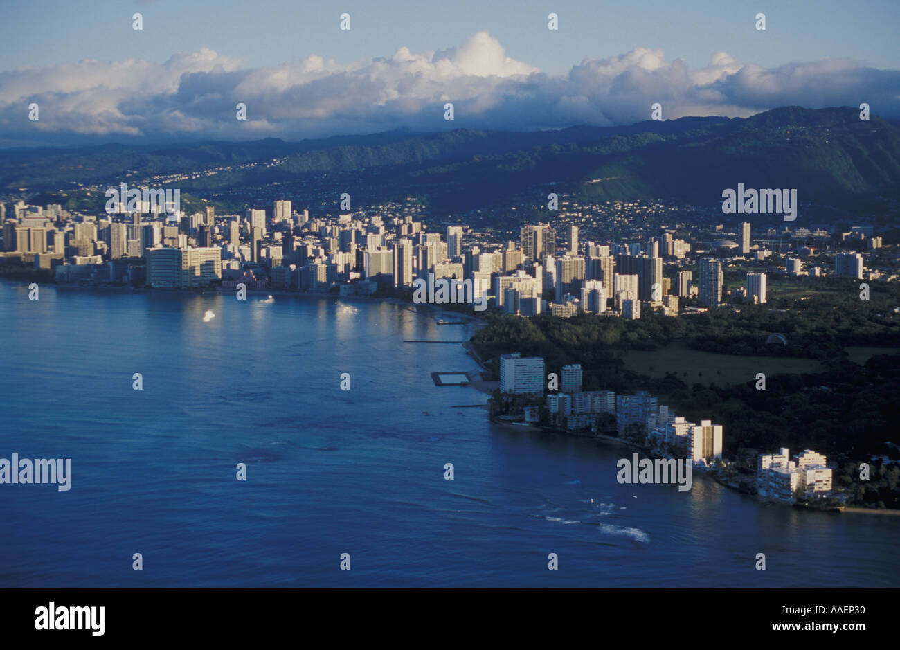 Aerial of Waikiki Honolulu Oahu Hawaii Stock Photo - Alamy