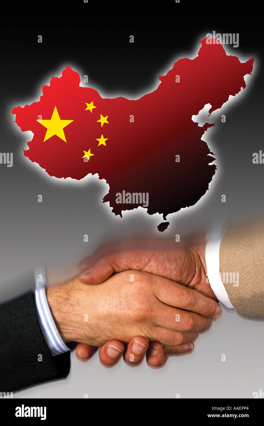 China flag map and handshake Stock Photo - Alamy