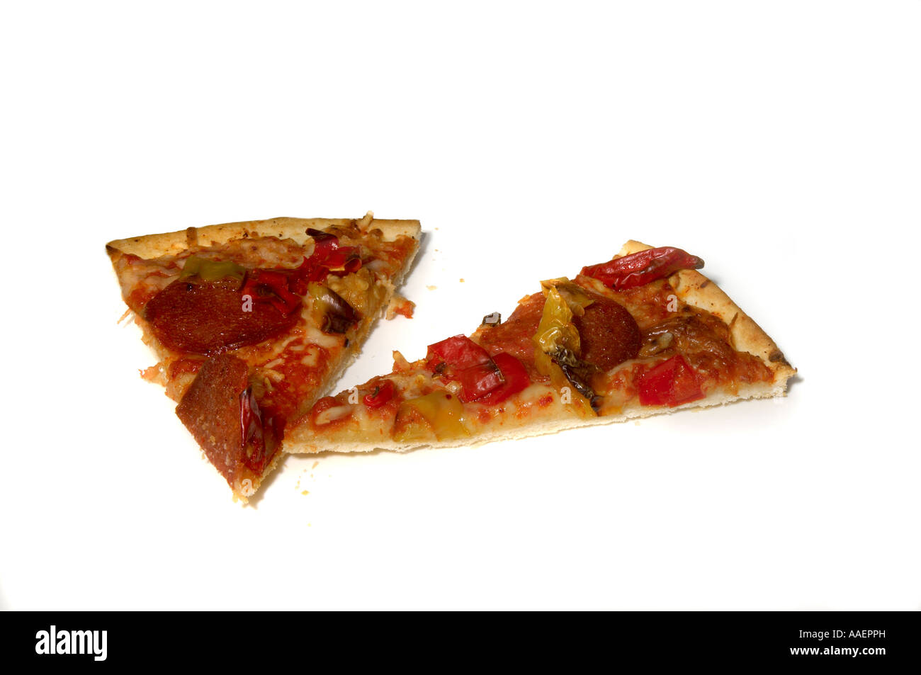 Two slices of pepperoni pizza Stock Photo - Alamy