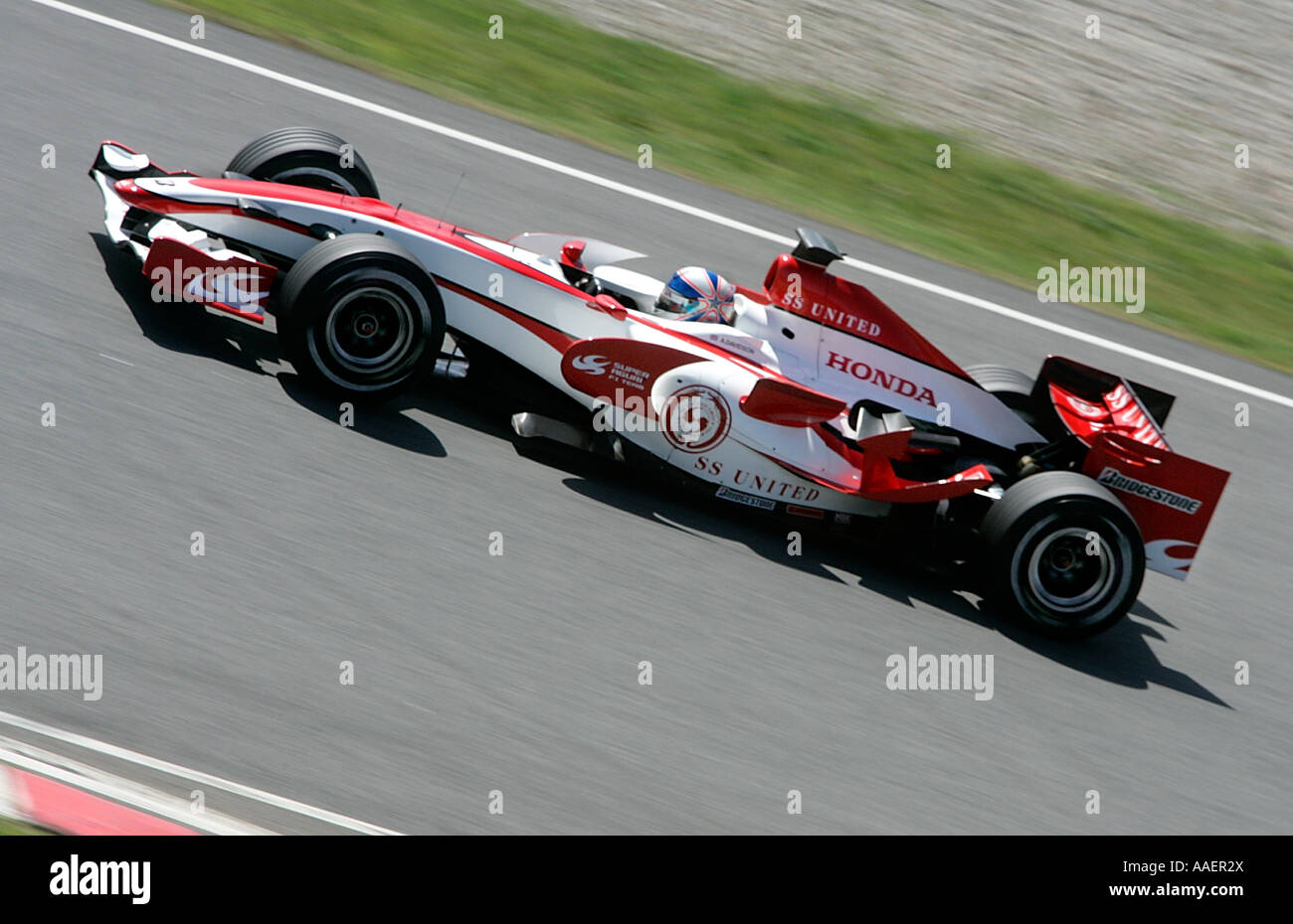 Super Aguri car being driven at the 2007 Formula One Spanish Grand Prix ...