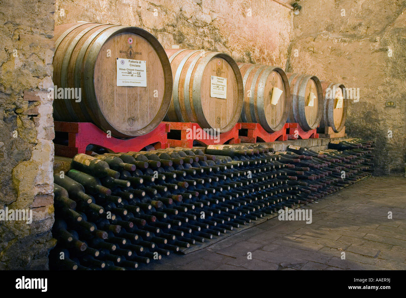 French oak Barrique or casks used to mature Chainti. Wine Barrels in ...