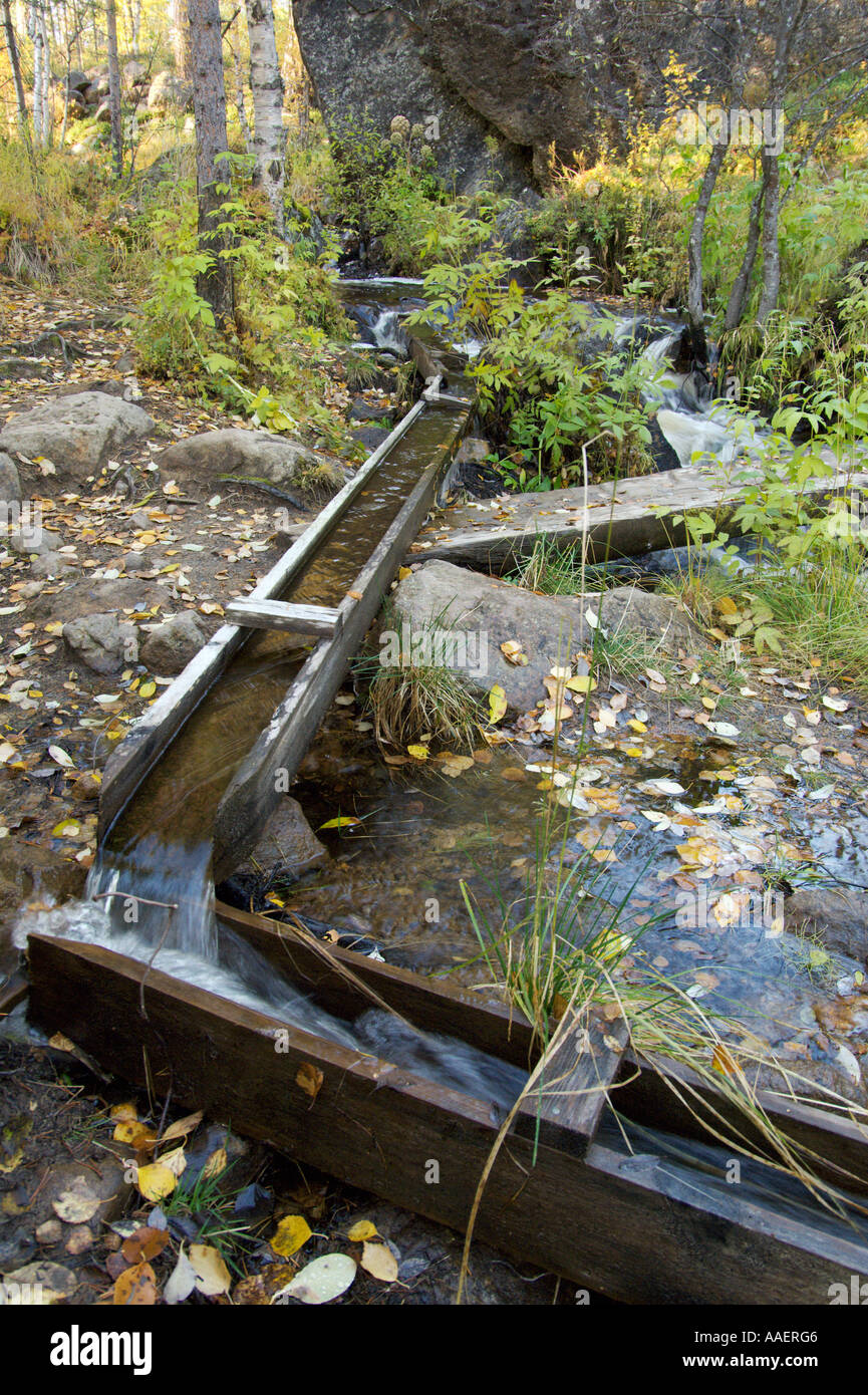 Wooden sluice traditionally used by gold panners near Inari Lapland ...