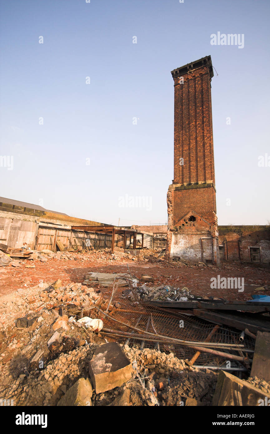 Derelict building, chimney, former police and fire station, Goulden ...