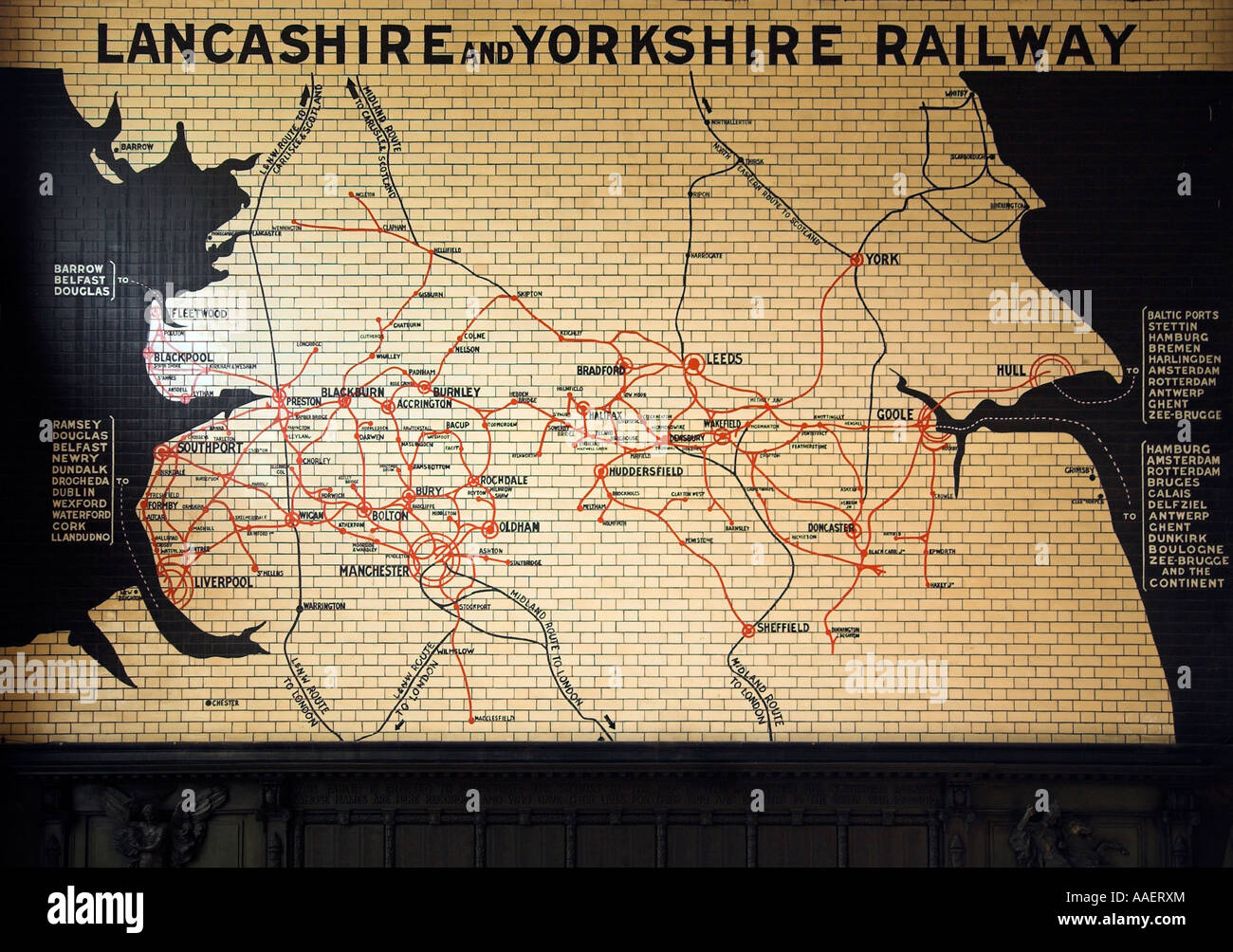 Lancashire and Yorkshire Railway map, Victoria Station, interior wall ...