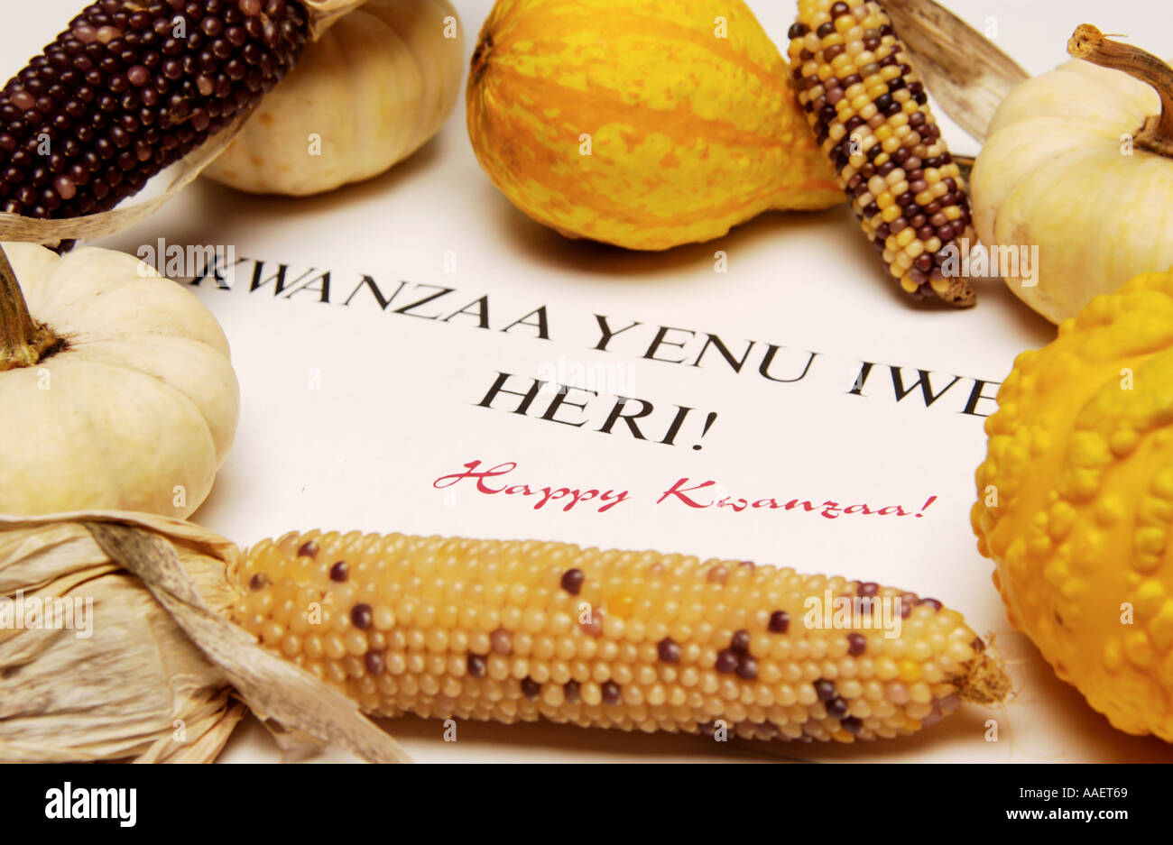 Kwanzaa program with ears of corn and gourds Stock Photo - Alamy