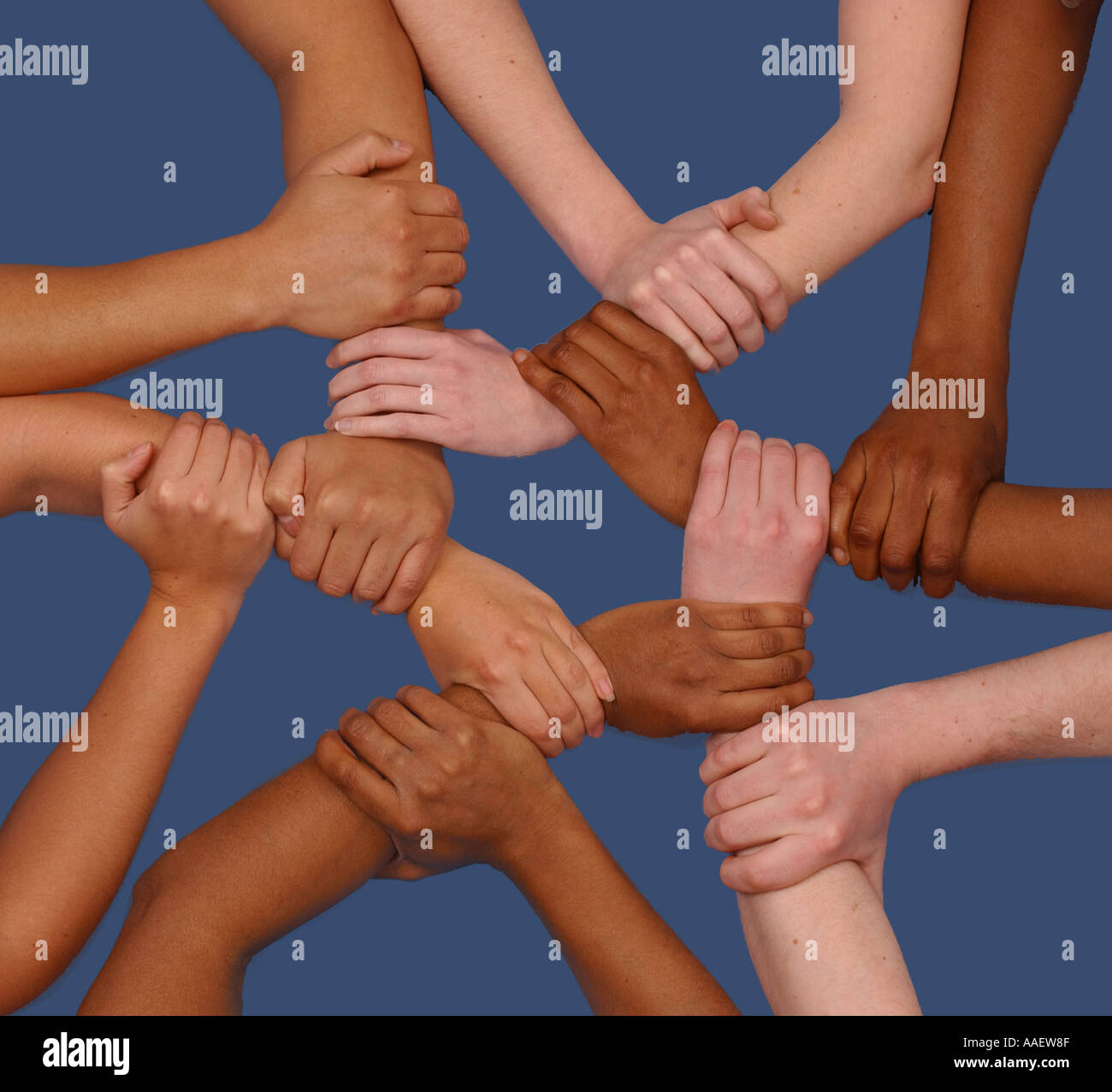 arms lock bind strength friend tight blue flesh colour Stock Photo - Alamy