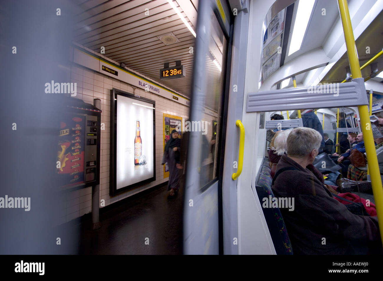 London Underground tube network Interior and exterior of tube train ...