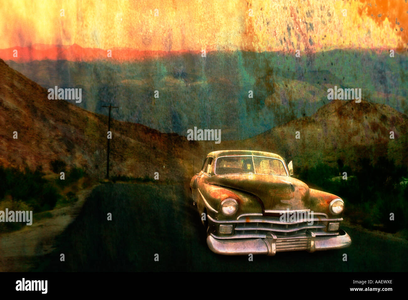 1950s chrysler four door sedan Rustic vintage car on road Stock Photo ...