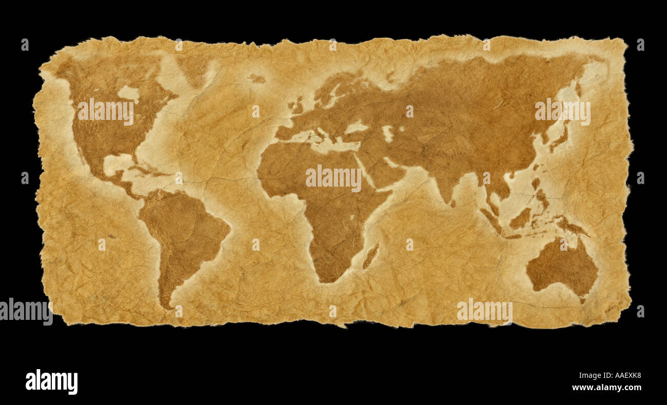 antique world map brown paper Stock Photo - Alamy