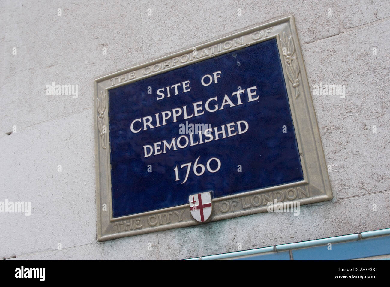 City of London Blue Plaque Site of Cripplegate demolished 1760 Stock ...