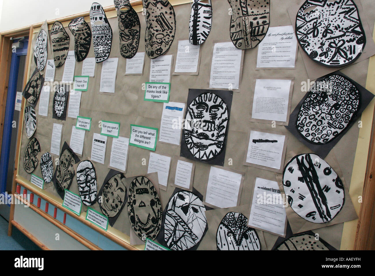 Primary school projects on display on school notice board Stock Photo ...