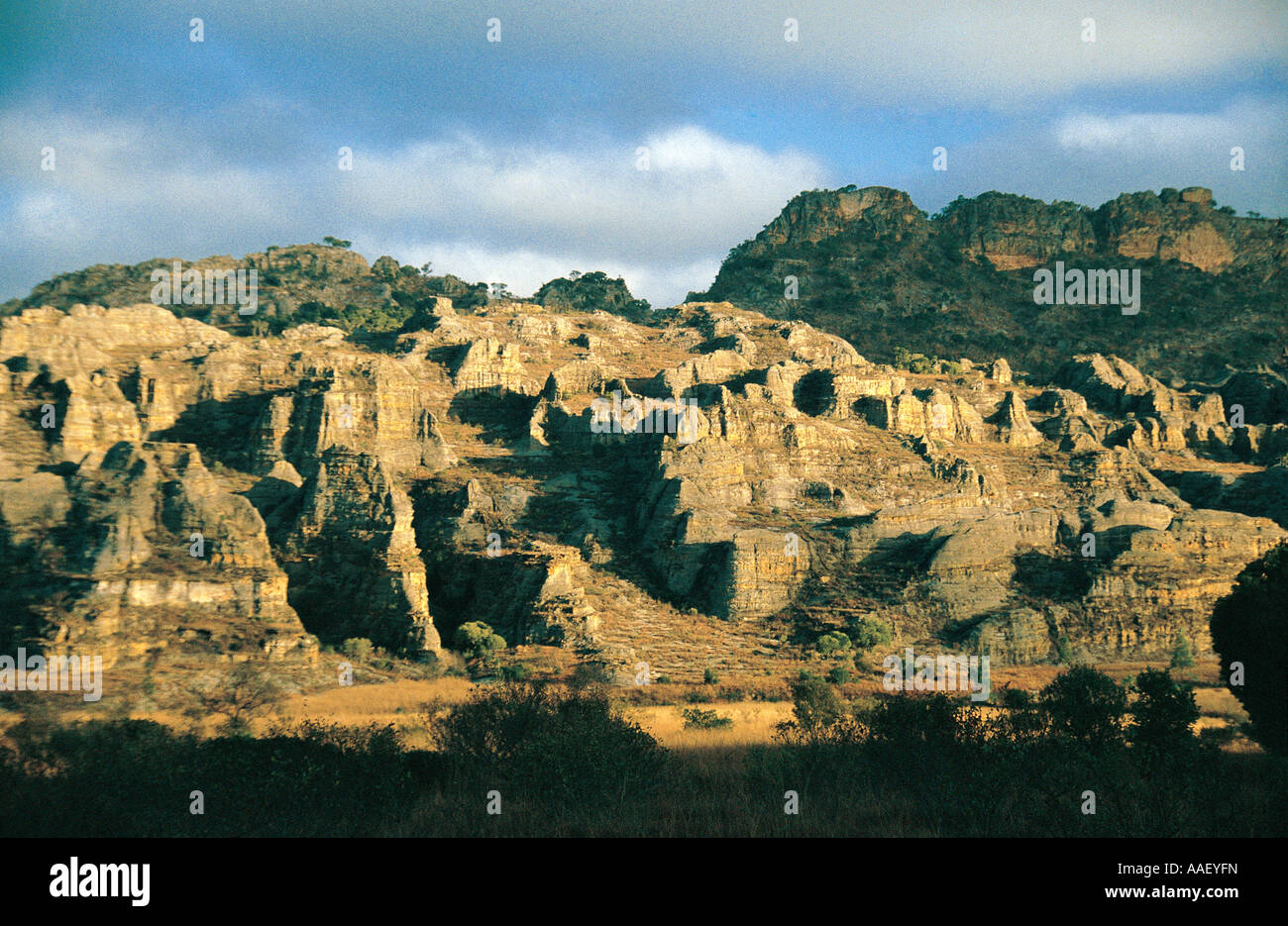 Rocky landscape scenery sandstone cliffs typical of Isalo National Park ...