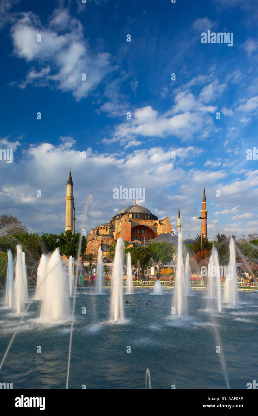 the Haghia Sophia and fountains in Sultanahmet Square Istanbul Turkey ...