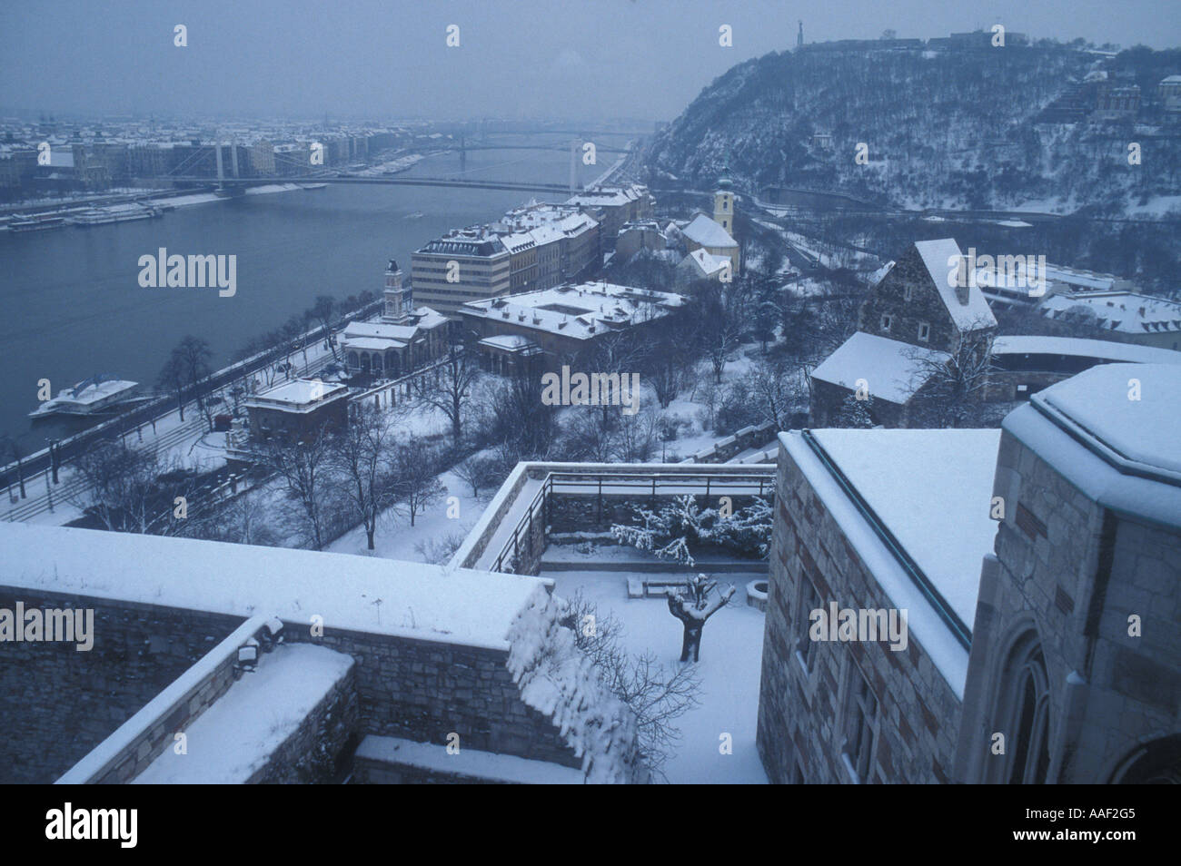 Overview of Budapest in the Snow Stock Photo - Alamy